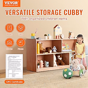 VEVOR 5-Compartment Montessori Bookshelf, Kids Toy Shelf Cubby Storage Shelf 2-Shelf, Classroom Cubbies, Classroom Furniture for Home, Daycare and Preschool, Natural