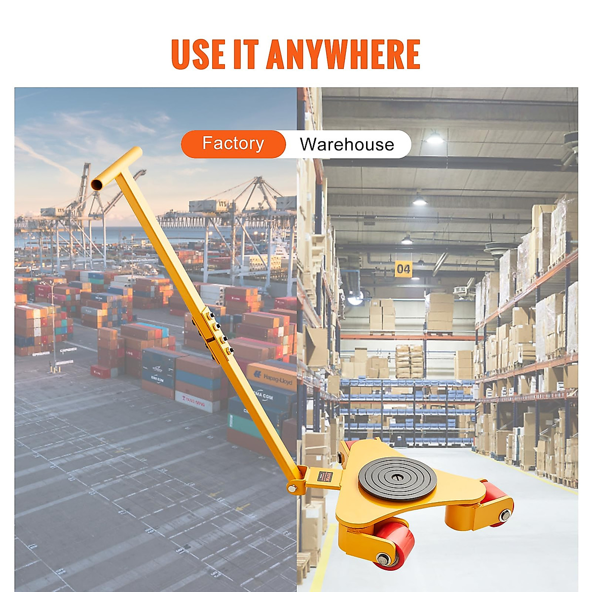 VEVOR Machinery Skate Dolly, 6614 LBS/3T Industrial Machinery Mover with Handle, Carbon Steel Machinery Moving Skate with 3 360° Swivel PU Wheels, 360° Rotation Non-Slip Cap for Warehouse, Workshop