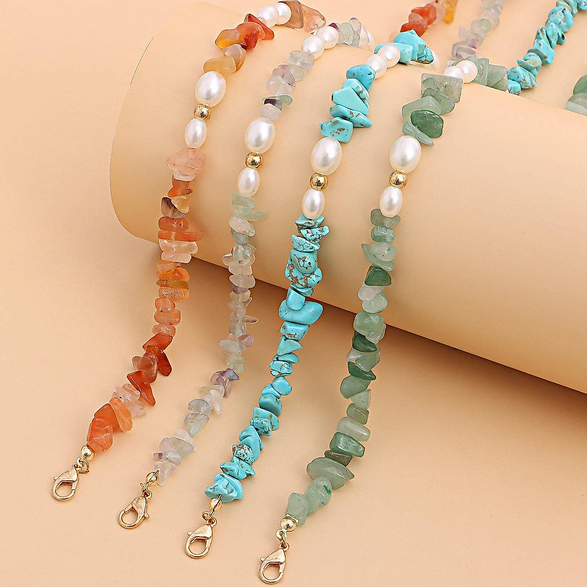 Bohemian Pearl Carnelian Crystal Necklace Green Transparent Crystal Natural Irregular Stone Choker Turquoise Beaded Necklace for Women Jewelry-light