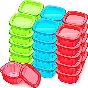 Hotop 30 Pieces Baby Food Storage Freezer Containers, 6.8 oz Plastic Baby Food Jars with Leakproof Lids, Small Baby Blocks Snack Containers and White Sticker Label for Infant Babies, 3 Colors