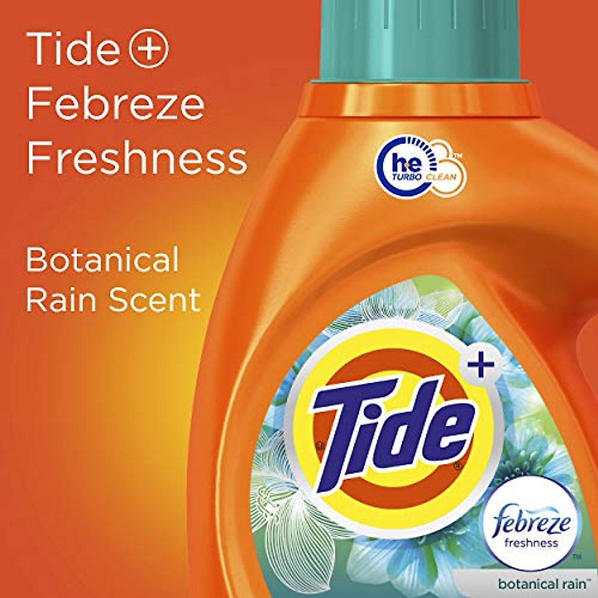 Tide plus Febreze Freshness Botanical Rain HE Turbo Clean Liquid Laundry Detergent, 46 oz, 29 loads (Packaging May Vary)