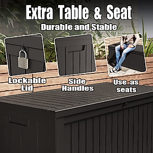 Greesum 150 Gallon Resin Deck Box Large Outdoor Storage for Patio Furniture, Garden Tools, Pool Supplies, Weatherproof and UV Resistant, Lockable, Black