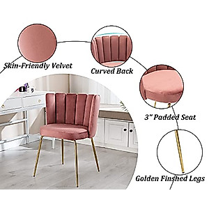 DM Furniture Velvet Dining Chairs Set of 2 Modern Accent Chair Upholstered Side Chair with Gold Metal Legs for Home Kitchen Living Room, Pink