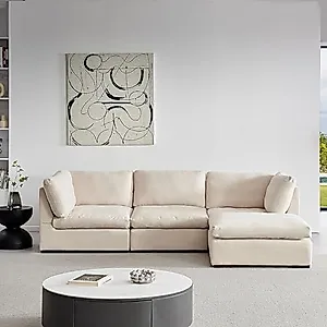 Eafurn Cloud Modular Sectional Sofa, Comfort 60% Down Filled L Shaped Sleeper Sofa Couch Bed with Movable Ottoman for Living Room, Minimalist Wide Deep Seat Convertible Corner Sofa&Couches for Office
