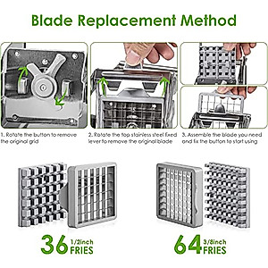 Jahy2Tech French Fry Potato Cutter Stainless Steel with 2 Blades for Potato Slicer French Fries, Press French Fries Cutter for Potato Cucumber Carrot Onion Vegetables