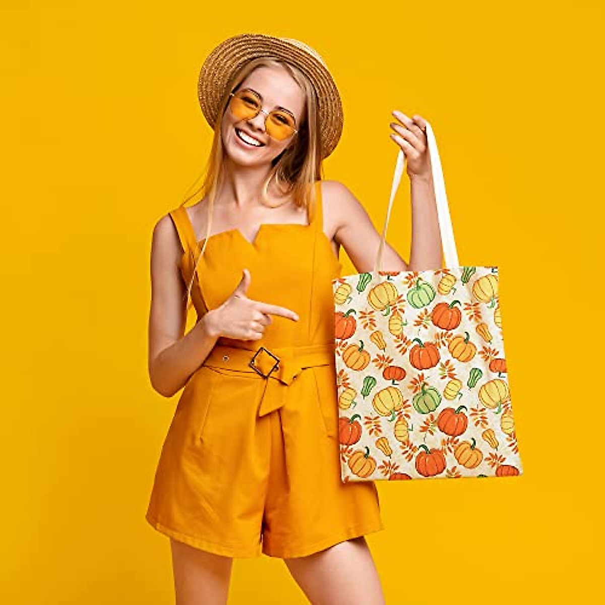 Pack of 8 Thanksgiving Fat Squares Fabric Sheets Bundles, 20" x 20", Assorted Fall Autumn Harvest Theme Patterns Include Maple Pumpkin Turkey Sunflower for Party Supplies Decor DIY Sewing Quilting