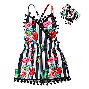 SAPGEJJDJFGE Toddler Baby Girl Clothes Backless Shorts Romper Tassel Jumpsuits Summer Outfit Set with Headband Flamingo 3-4T