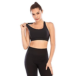 RUNNING GIRL Sports Bra for Women, Criss-Cross Back Padded Strappy Sports Bras Medium Support Yoga Bra with Removable Cups (WX2575.Black-1, L)