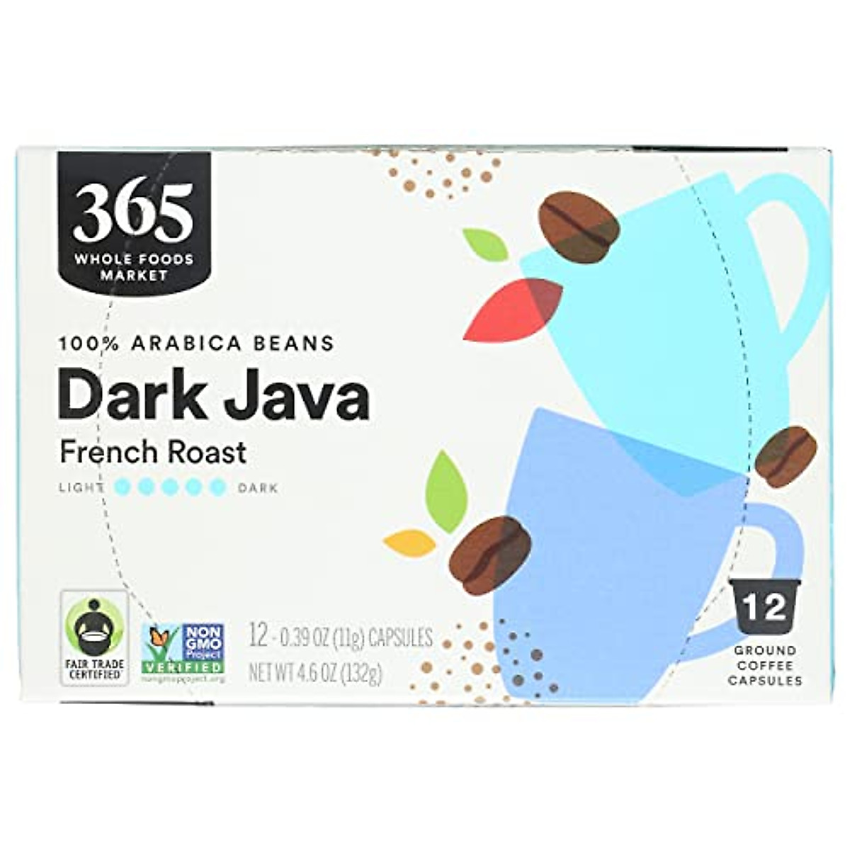 365 by Whole Foods Market, Coffee Dark Java French Roast Pods 12 Count, 4.6 Ounce