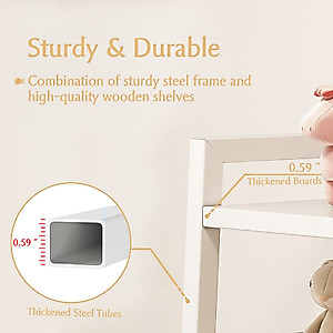 IOTXY 4-Tier Ladder Shelf Bookcase - Wooden Open Bookshelf with Metal Frame, Display Rack for Living Room, Bedroom, Kitchen, and Home Office, White