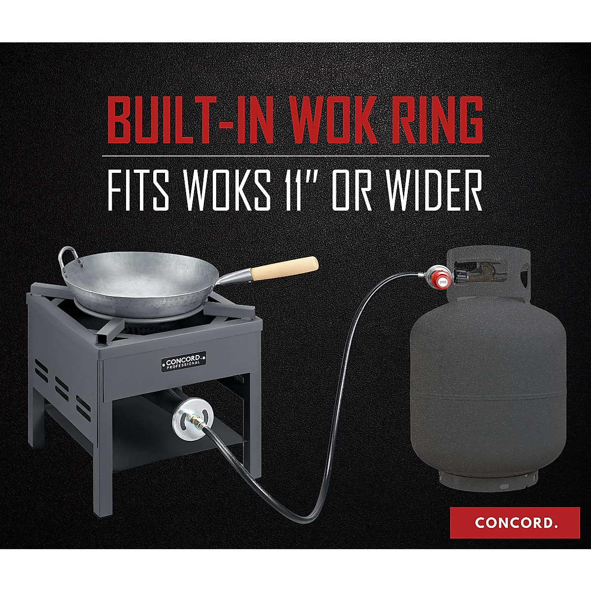Concord Professional Single Banjo Wok Burner with Stand. Drop In Wok Edition. Up to 270,000 BTU. Great for Home Brewing, Wok Stir Fry, Turkey, Etc. (16")