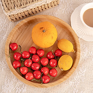 Dranixly Serving Tray, Round Bamboo Tray Beautiful Round Decorative Wood Tray for Kitchen Dining Room Coffee Table, Suitable for Storage and Display (9.8 inch)