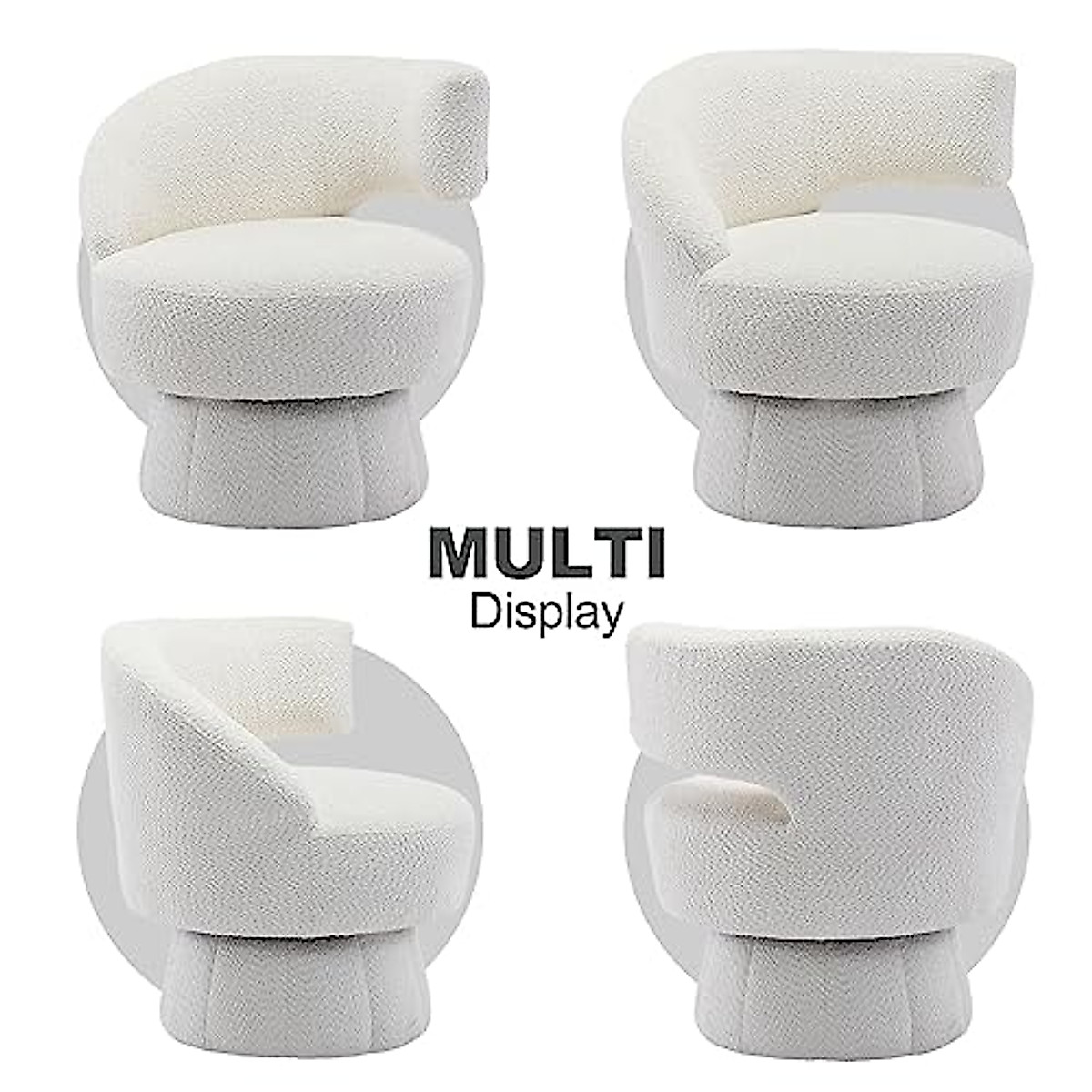 Tabaray Round Swivel Chair,Modern Accent Chair,Comfy Barrel Chair,Fuzzy Teddy Upholstered Armchair for Living Room,Bedroom,Office,Waiting Room (White)