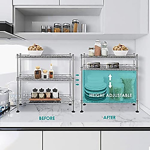 Doredo 3 Tier Wire Shelving Unit, Adjustable Wire Rack Shelving with Leveling Feet, Metal Storage Shelf Unit for Kitchen, Laundry, Pantry, Balcony (18" D x 8" W x 18" H, Chrome)