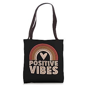 Retro Positive Vibes 70s 80s Vintage Heart Design Tote Bag