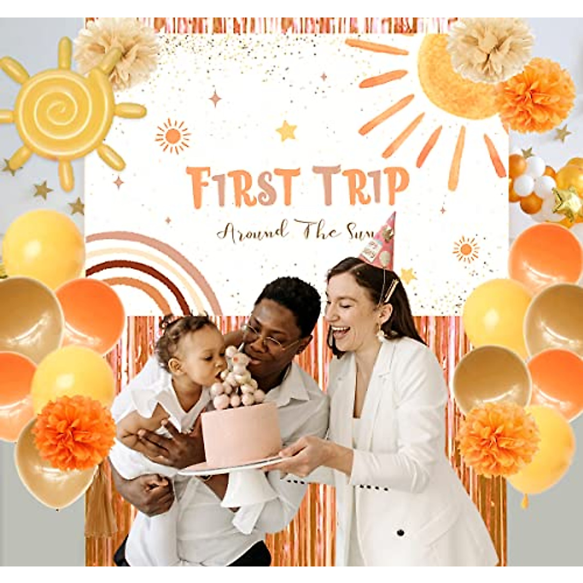 First Trip Around the Sun Birthday Decorations Boho Sun First Birthday Party Banner Cake Decorating Dessert Table Background Good for First Birthday Baby Shower Party Supplies
