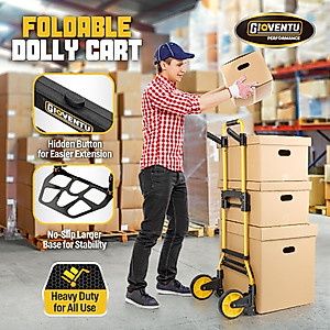 Upgraded Folding Hand Truck and Dolly, 270LB Capacity Foldable Hand Truck with Telescoping Handle & Silent TPR Wheel, Portable Dolly Cart with Non-Slip Aluminum Plate & Elastic Rope for Moving, Office