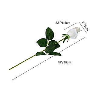 Mandy's 10pcs White Fake Flowers Artificial Silk Rose Bud 15" for Valentine’s Day Home Decoration Bridal Wedding Bouquet Parties and Mother's Day Easter（Vase not Include）