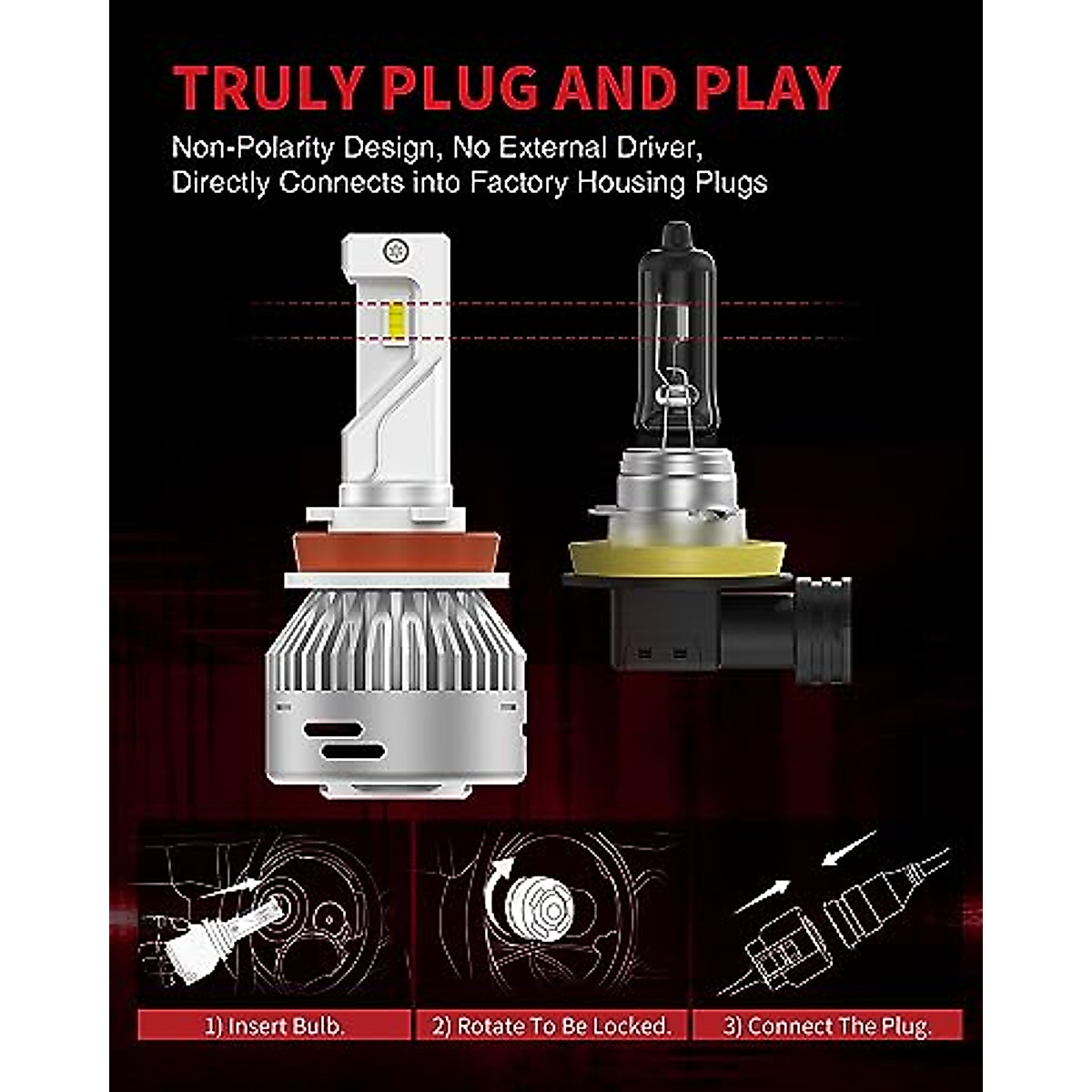 LASFIT H11 LED Bulbs, 2023 Upgrade H8 H9 H16 LED Light Bulbs 6000LM Super Bright Conversion Kit Plug and Play, Non-Polarity-2 Bulbs