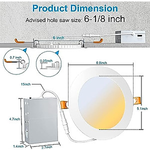 Miootly Recessed Lighting 6Pack 6 Inch 12W Ultra-Thin, Modern LED Ceiling Light Fixture with Metal Junction Box, 2700K/3000K/3500K/4000K/5000K Selectable, 1050LM, Dimmable