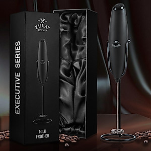 Zulay Executive Series Ultra Premium Gift Milk Frother For Coffee With Improved Stand - Coffee Frother Handheld Foam Maker For Lattes - Electric Milk Frother Handheld For Cappuccino, Frappe, Matcha