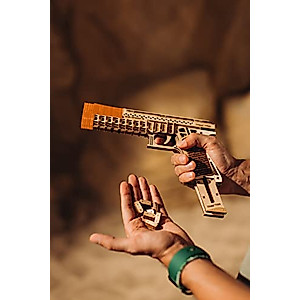 Wood Trick Defenders Gun 3D Wooden Puzzles for Adults and Kids to Build - Shoots up to 13 ft - 2 Clips - 9x5 in - Wooden Model Kits for Adults and Kids - 14+