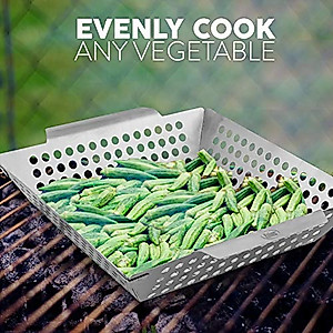 Kaluns Grill Basket, Best Grilling Basket for Vegetables and Shrimp, Stainless Steel Material, Fits Most Grills, Great for BBQ or Oven Use, BBQ Accessories