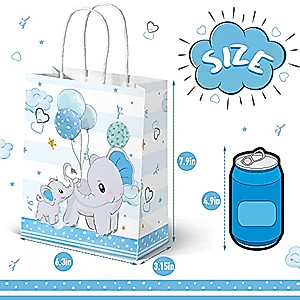 24 Pack Elephant Gift Bags Baby Shower Treat Bags Birthday Party Favor Bags Candy Goodie Bags for New Parents Sprinkle Birthday Party Boy Girl Baby Shower Kids Animal Theme Supplies Decor (Blue)