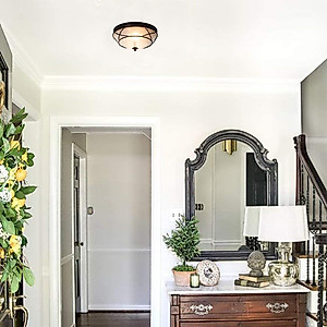 LOCLGPM Black Classic Dome Ceiling Light Flush Mount,2-Light Bronze Lighting Fixtures Frosted Glass Farmhouse Ceiling Lamp for Living Room Kitchen Bedroom Hallway Entryway Staircase Indoor/Outdoor