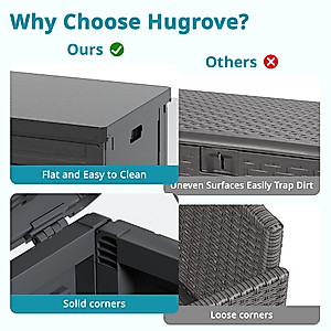 HUGROVE 130 Gallon Resin Deck Box, Large Outdoor Storage with Lockable Lid & Side Handles, Deck Boxes Outdoor Waterproof for Patio Cushions, Garden Tools, and Pool Accessories (Black)