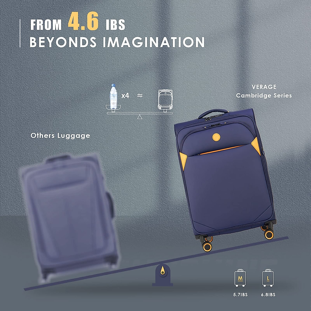 Verage Cambridge Lightweight 3 Piece Luggage Sets Softside Expandable Suitcase with Spinner Wheel,Navy,3-Piece Set(20/24/29)