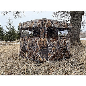 THUNDERBAY Gobbler Lodge 5-Side Hunting Blind, 4 Person Ground Blind for Deer Hunting, 300D Oxford Fabric Deer Blind, JX Hardwood Camo Pattern