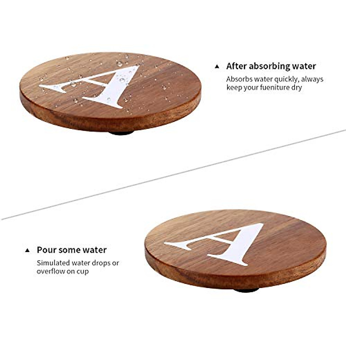 Wood Coasters Set, Natural Wooden Letters Coasters for Drinks, Set of 4 Wood Coasters, Wedding Coasters, Personalized Coasters Customizable with Name, Monogrammed Letter M