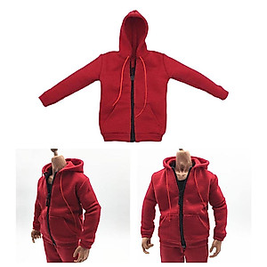 AMLESO 1/6 Hoodie Casual Clothes for 12 '' Male Action Figure, red
