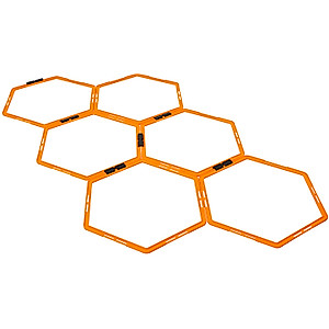 Max4out Hex Agility Rings Set of 6 Rings for Speed & Agility Footwork Training, Hexagon Ladder with Fitness Equipment Sport Workout Home Gym, Kids and Adults (Orange)