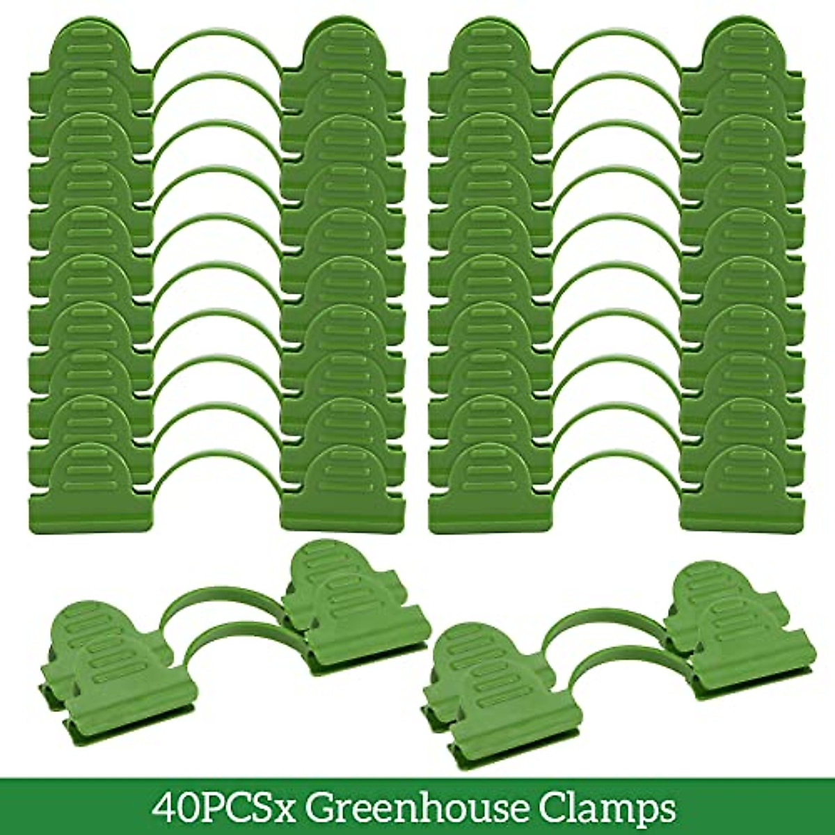 40pcs Greenhouse Clamps, 6mm PP Double Head Fixed Greenhouse Clamp, Plant Stakes Garden Snaps Pipe, Netting Hoop Row Cover, for Home Garden Season Plant Extension Support(Green)