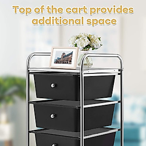 RELAX4LIFE Storage Drawer Carts Classroom Organization Rolling Carts with Wheels 4 Drawers -Craft Organizing Drawers with Plastic Drawers, Utility Cart for Office, School Storage Cart (Black)