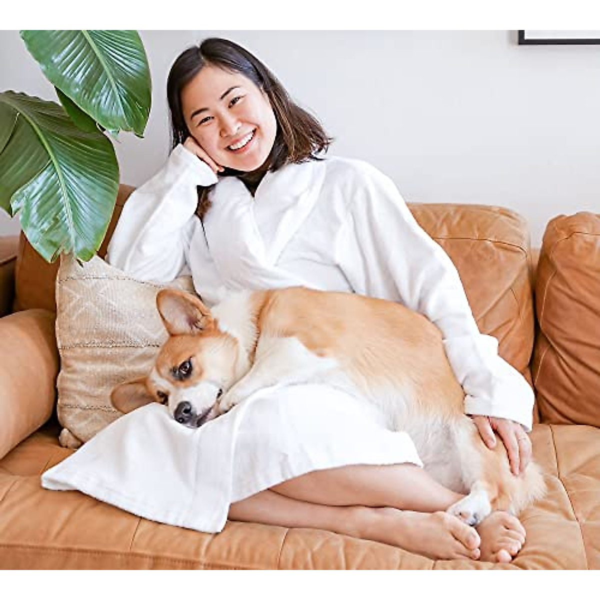 Gravity Blankets x Modernist Weighted Terrycloth Robe, Unisex Terrycloth Robe, White / Medium, Warm Bathroom Robe, 3 Pounds