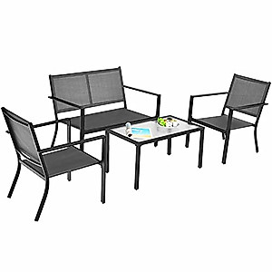 LIRUXUN 4 PCS Patio Furniture Set Sofa Coffee Table Steel Frame Garden Coffee Table Loveseat Chair