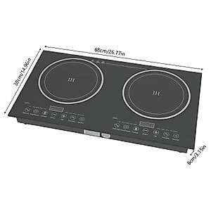 Electric Countertop, Double Burners Stove Hot Plate USA, 110V 1200W+1200W Portable Electric Household Black Super Power Double Induction Cooker With Touch Control Keys For Kitchen, Restaurants