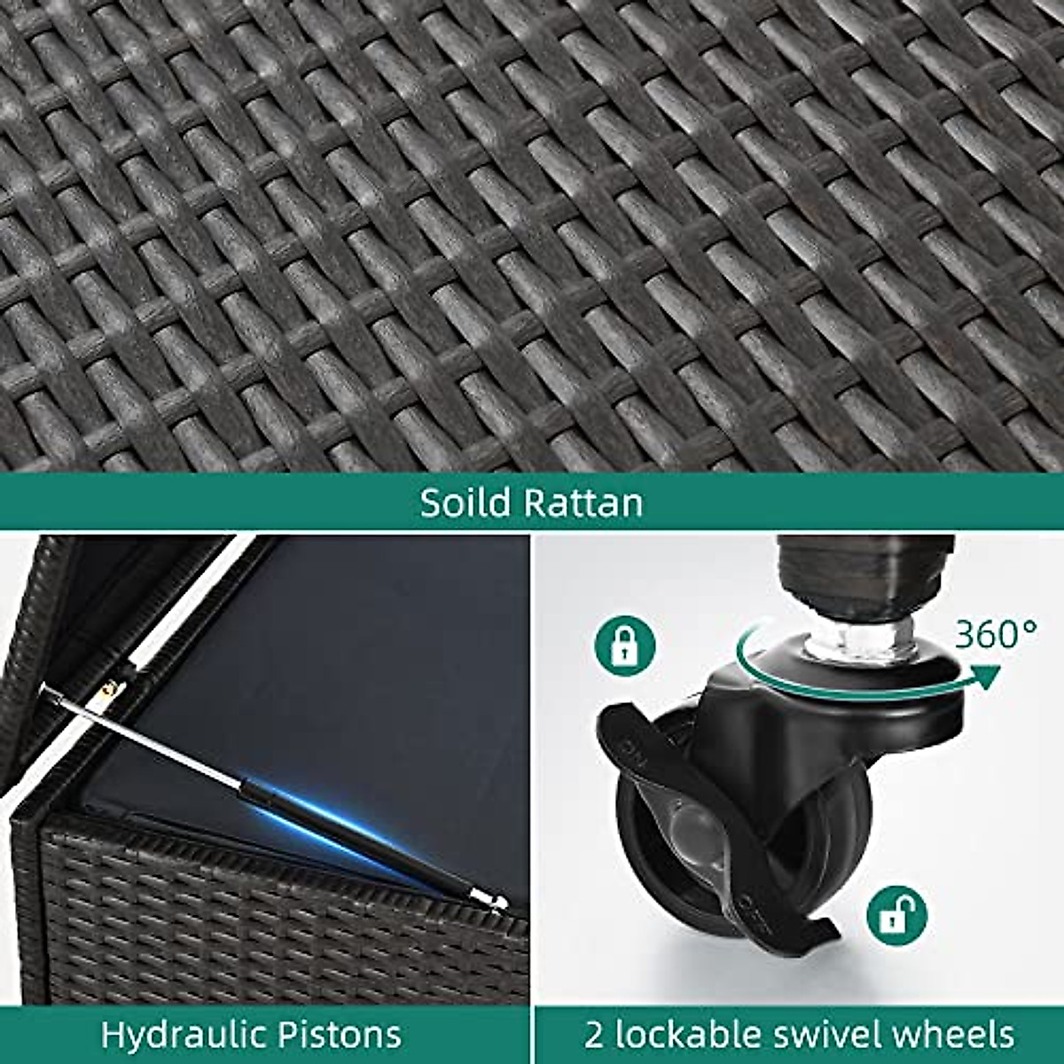 YITAHOME 120 Gallon Large Deck Box with Wheels, Woven Rattan Wicker Outdoor Storage Box, Waterproof Storage Container, Outdoor Cushions Storage-Pool Storage Bin - Brown