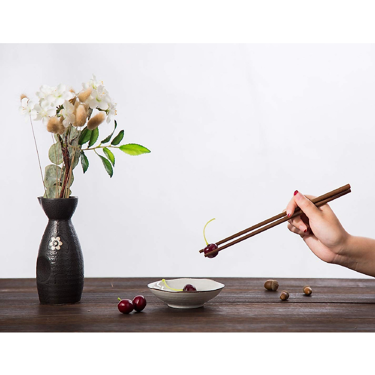 Mannice Wood Chopsticks, Reusable Chopsticks Dishwasher Safe Wooden Chopstick for Kitchen Restaurant Noodles Sushi Ramen Cooking Eating Chopstick