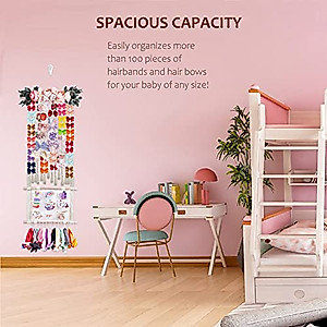 cherrboll Hair Bows Holder Headband Organizer for Girls, Hair Clips Hanger Storage with Hooks, Wall Hanging Decor for Nursery Room