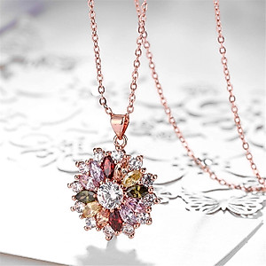 VONSSY Colorful Snowflake Pendant Necklace Earrings Rose Gold 5A Cubic Zirconia | Crystal Sweater Chain | Multi Gemstone Garnet Amethyst Morganite Peridot Prom Rhinestone Necklaces