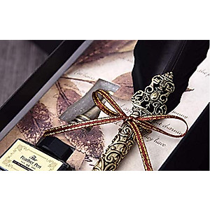 HUAWELL Antique Feather Dip Pen Set | Retro Feather Pen Calligraphy Pen Set Feather Writing Quill Ink Dip Pen Best Holiday Gift (Black)