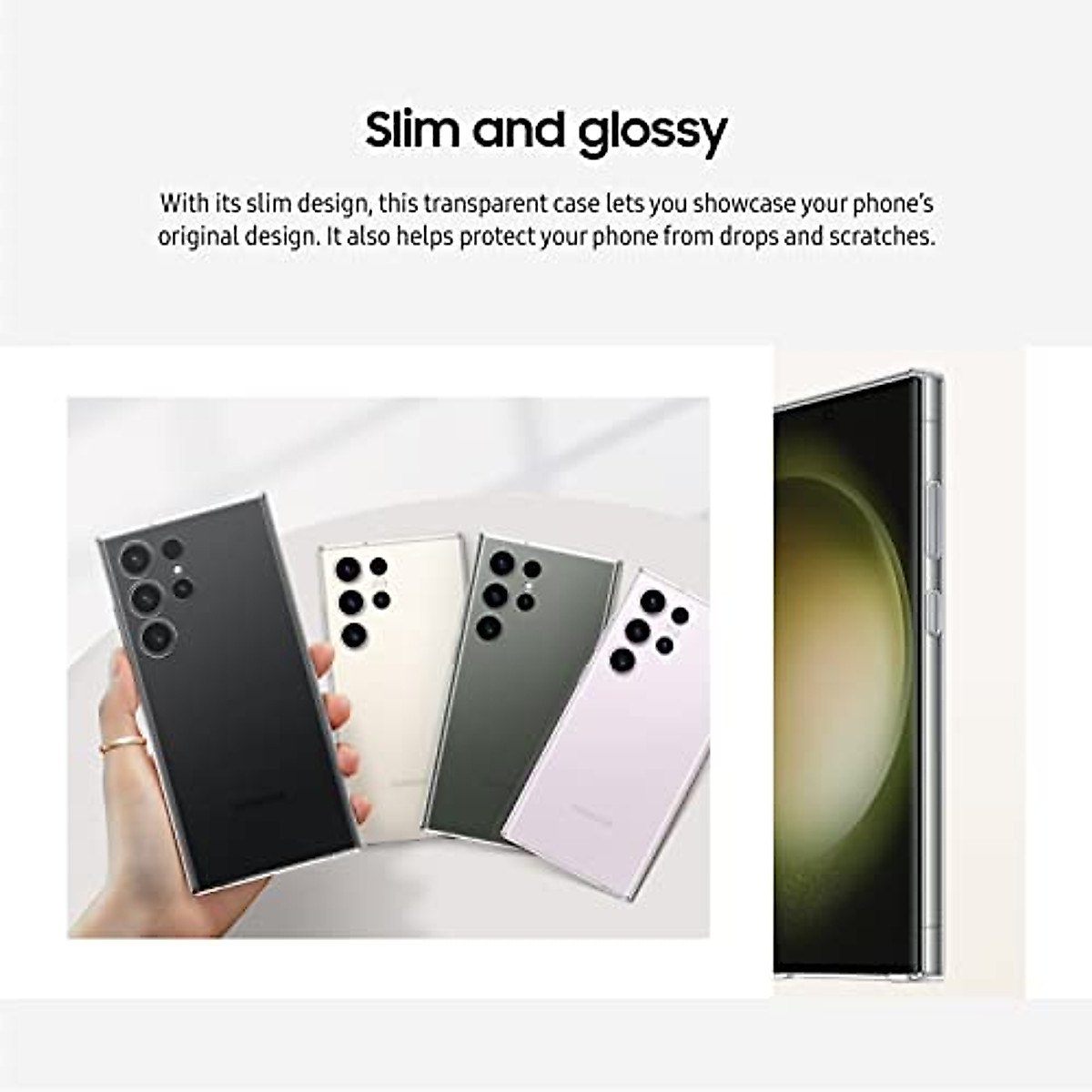 SAMSUNG Galaxy S23 Ultra Clear Slim Phone Case, Protective Cover w/Glossy, Thin Design, Protects from Drops and Scratches, Premium, Durable Material, US Version, EF-QS918CTEGUS, Transparent