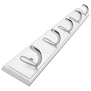 HisweetH Wall-Mounted Heavy Duty Coat Hooks, 100% Natural Bamboo Coat Rack, Towel Bag Key Holder Hanger Hook Rack for Entryway Bedroom Bathroom (White, 5 Hooks)