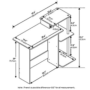 Furinno Efficient Home Laptop Notebook Computer Desk with Square Shelves, Columbia Walnut/Brown