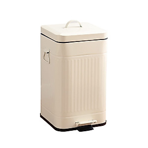 NAILPOWDER Retro Trash Bin Light Luxury Thickening Square Step On Trash Can with Lid for Home Kitchen Bathroom (5L Beige 18x18x31cm / 7.1x7.1x12.2in)