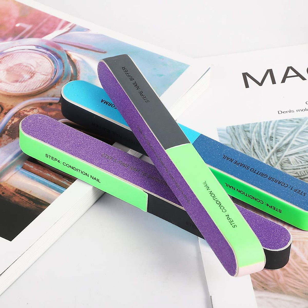 12 PCS 7 Way Nail File and Buffer Block, YIMICOO Professional Manicure Tools 7 Steps Emery Boards for Women Girls